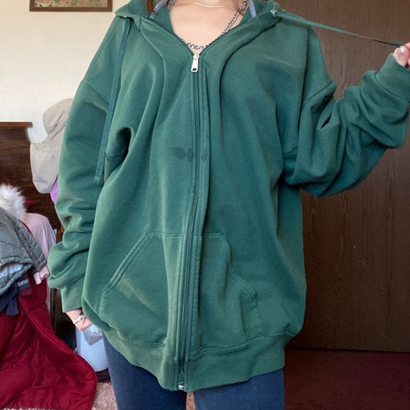 Jackets & Coats | Oversized Green Zip Up Hoodie Jacket | Poshmark
